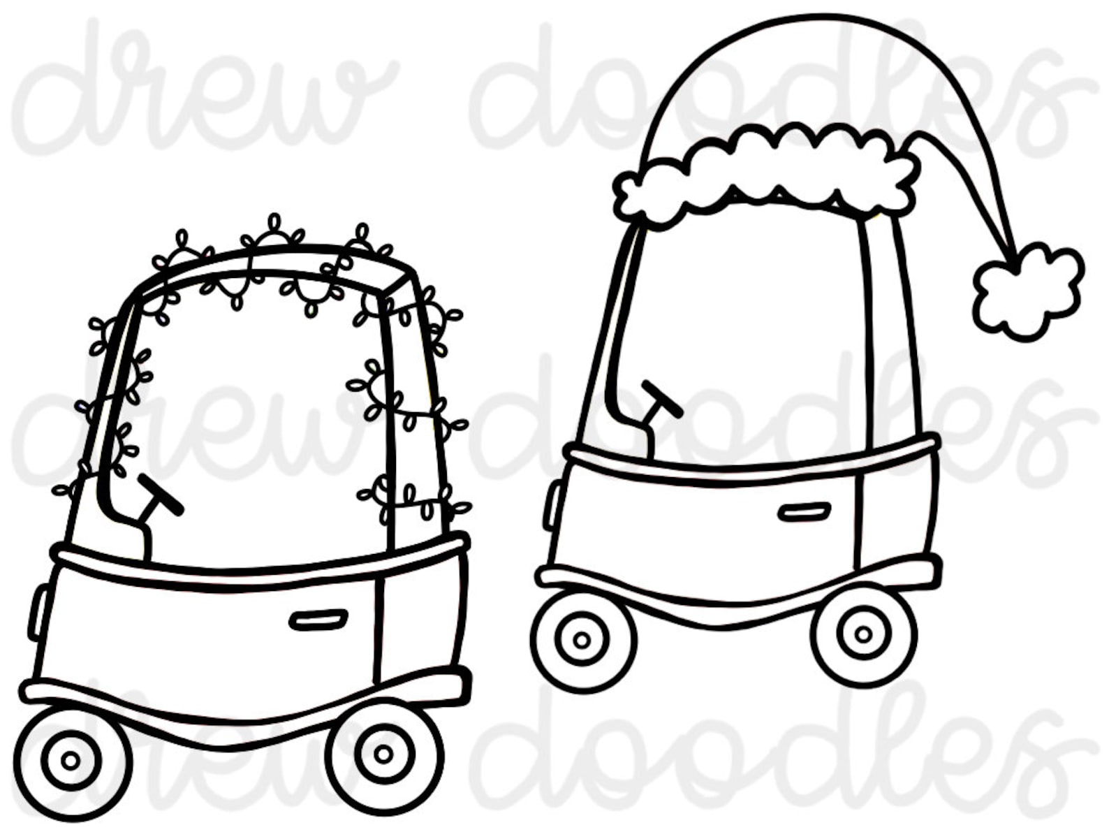 Christmas Coupe Digital Clip Art Set Black Line Version | Etsy