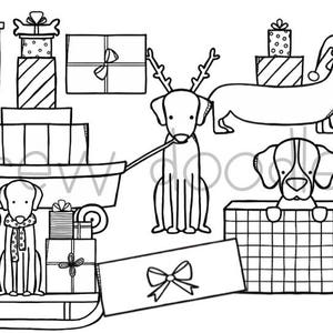 Puppy Presents Digital Clip Art Set Black Line Version Instant Download ...