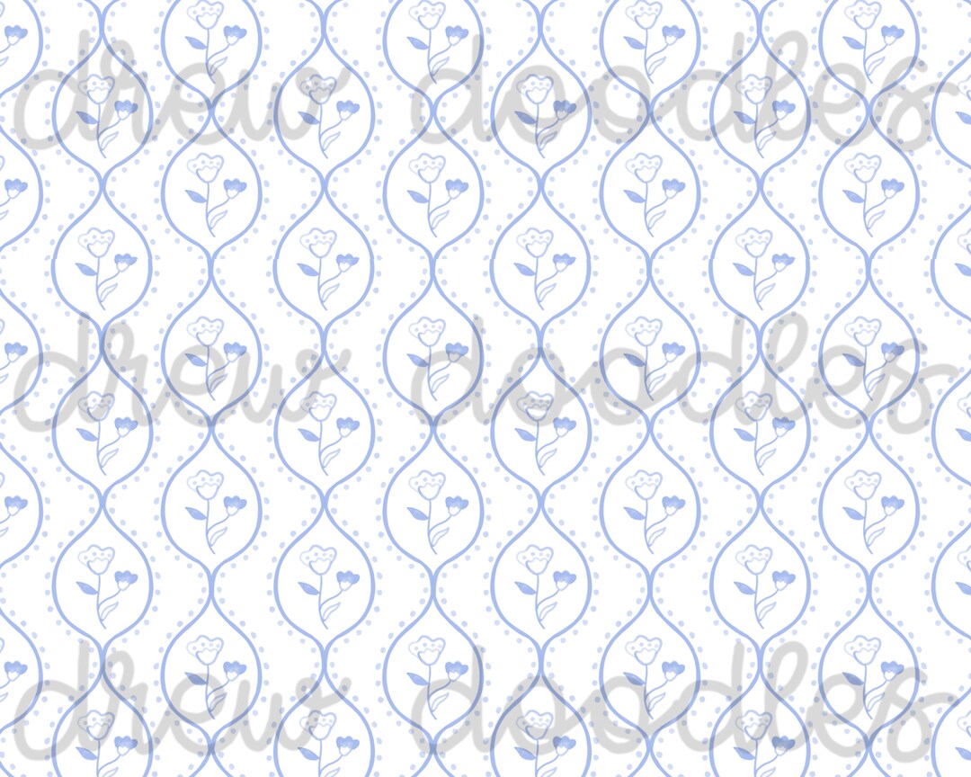 Watercolor Blue Floral Print Pattern Digital Papers Backgrounds 4x6 and ...