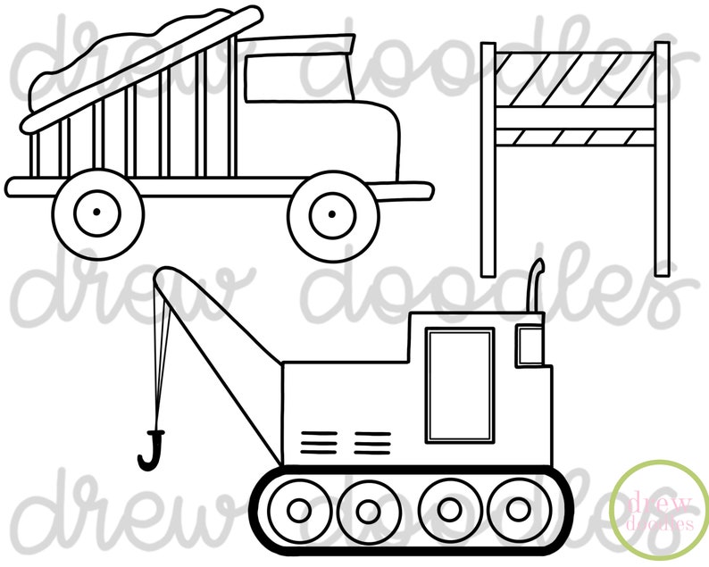 Black Outline Construction Trucks Digital Clip Art Set - Etsy