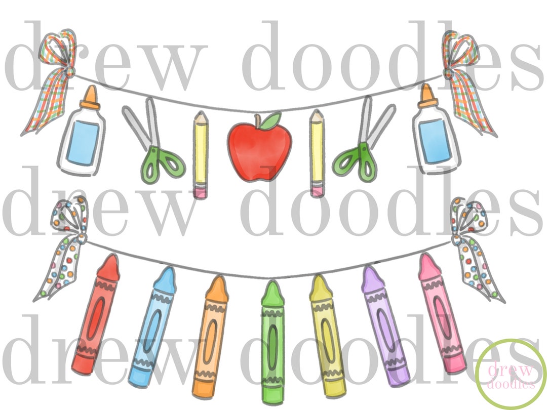Watercolor School Crayon Banner Digital Clip Art Set- Instant Download ...