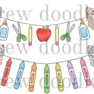 Watercolor School Crayon Banner Digital Clip Art Set- Instant Download ...