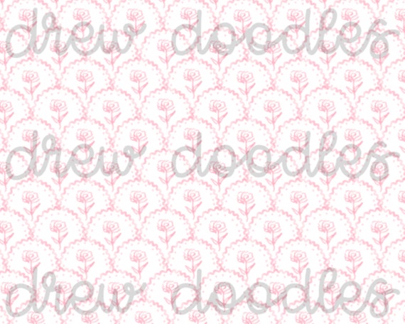 Watercolor Pink Peony Scallop Print Pattern Digital Papers - Etsy