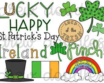 St. Patrick's Doodles Digital Clip Art Set Black Line | Etsy