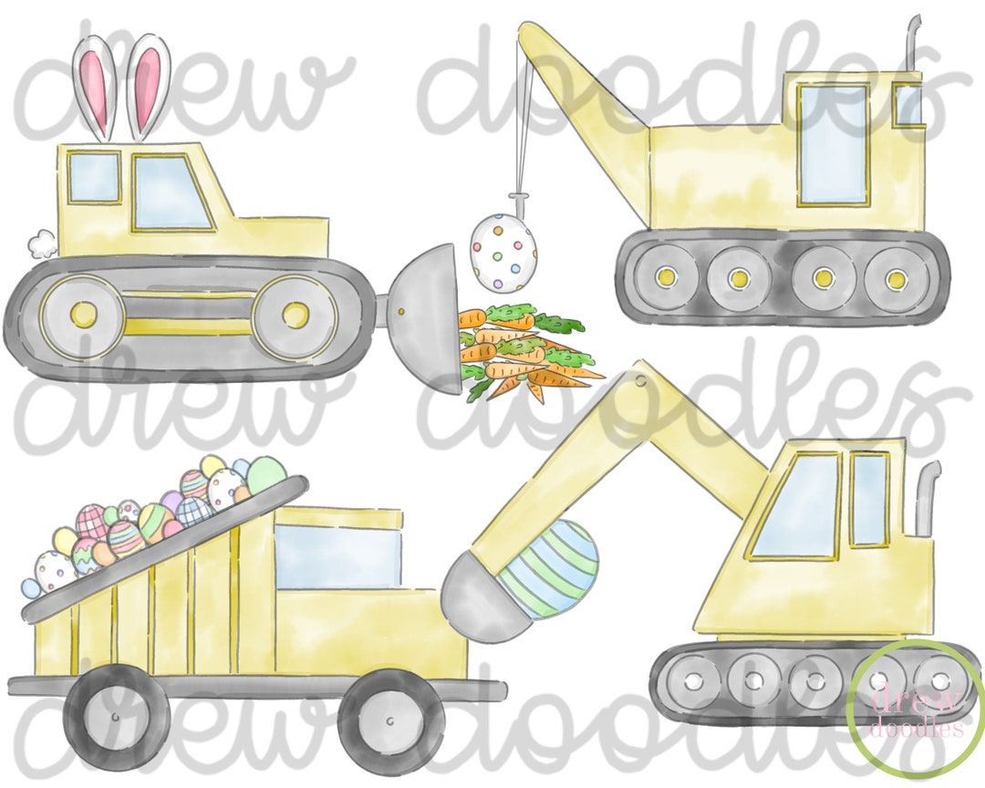 Watercolor Easter Construction Trucks Digital Clip Art Set- Instant ...