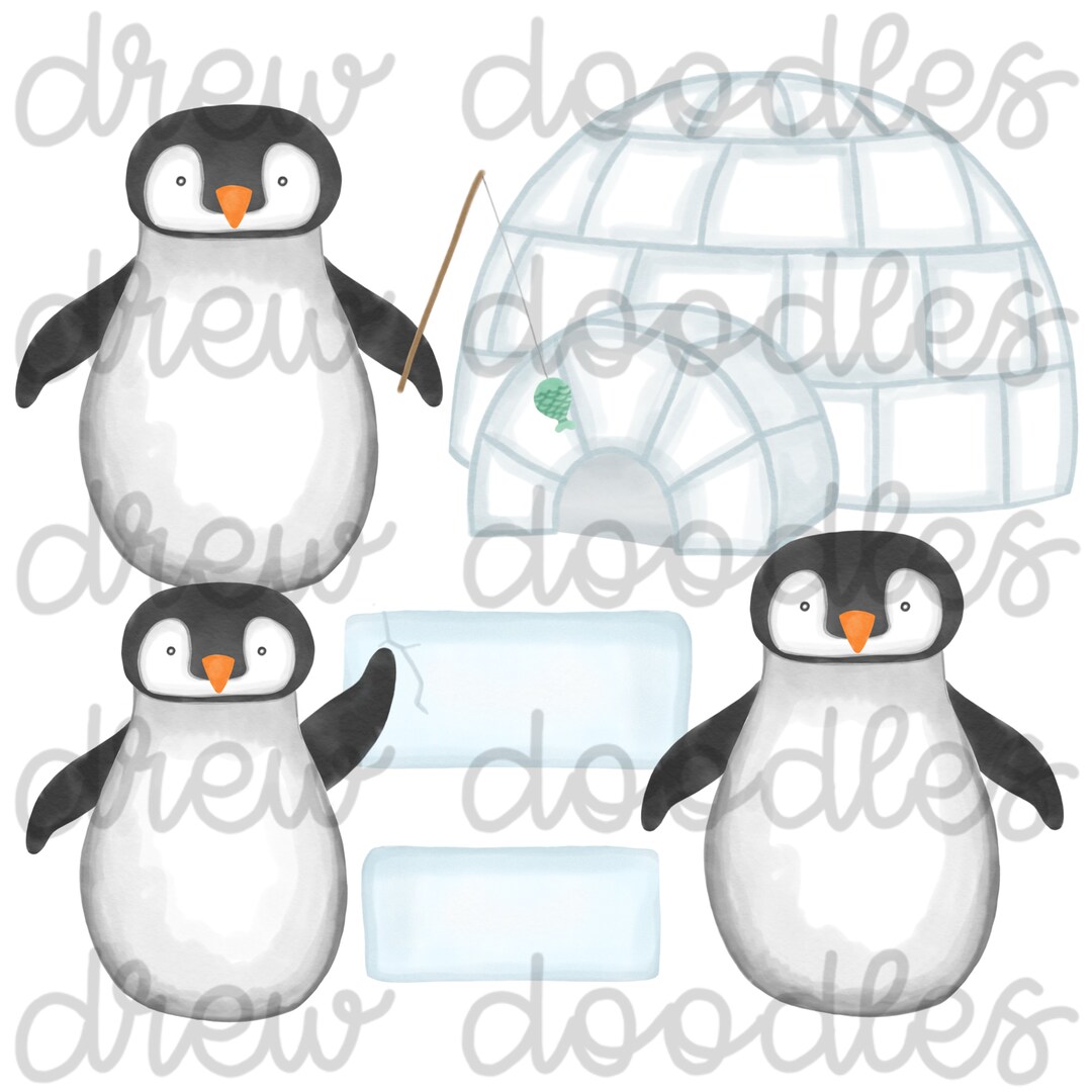 Watercolor Penguins Igloo Digital Clip Art Set- Instant Download - Etsy