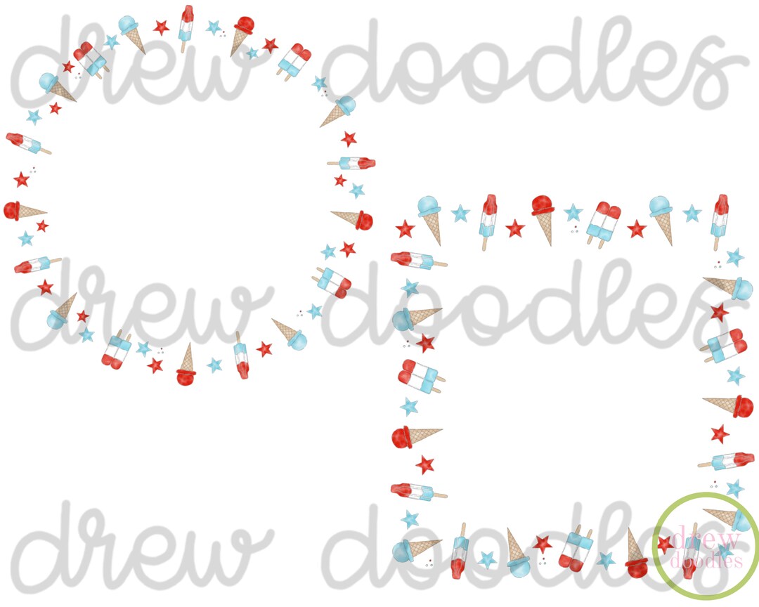 Watercolor Patriotic, Red White and Blue, USA Square and Circle Frames ...