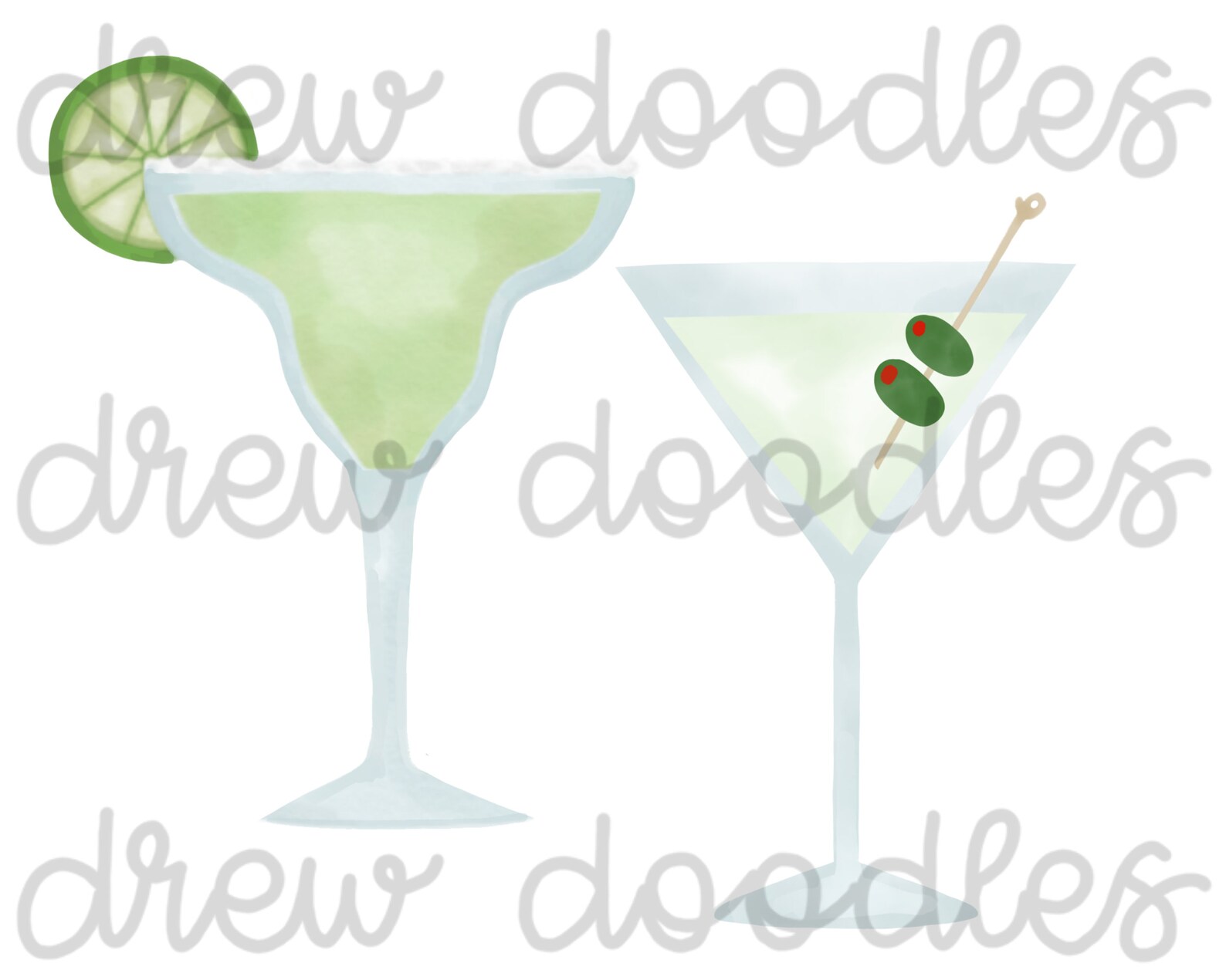 Watercolor Cocktails Margarita Cosmo Pina Colada Martini - Etsy