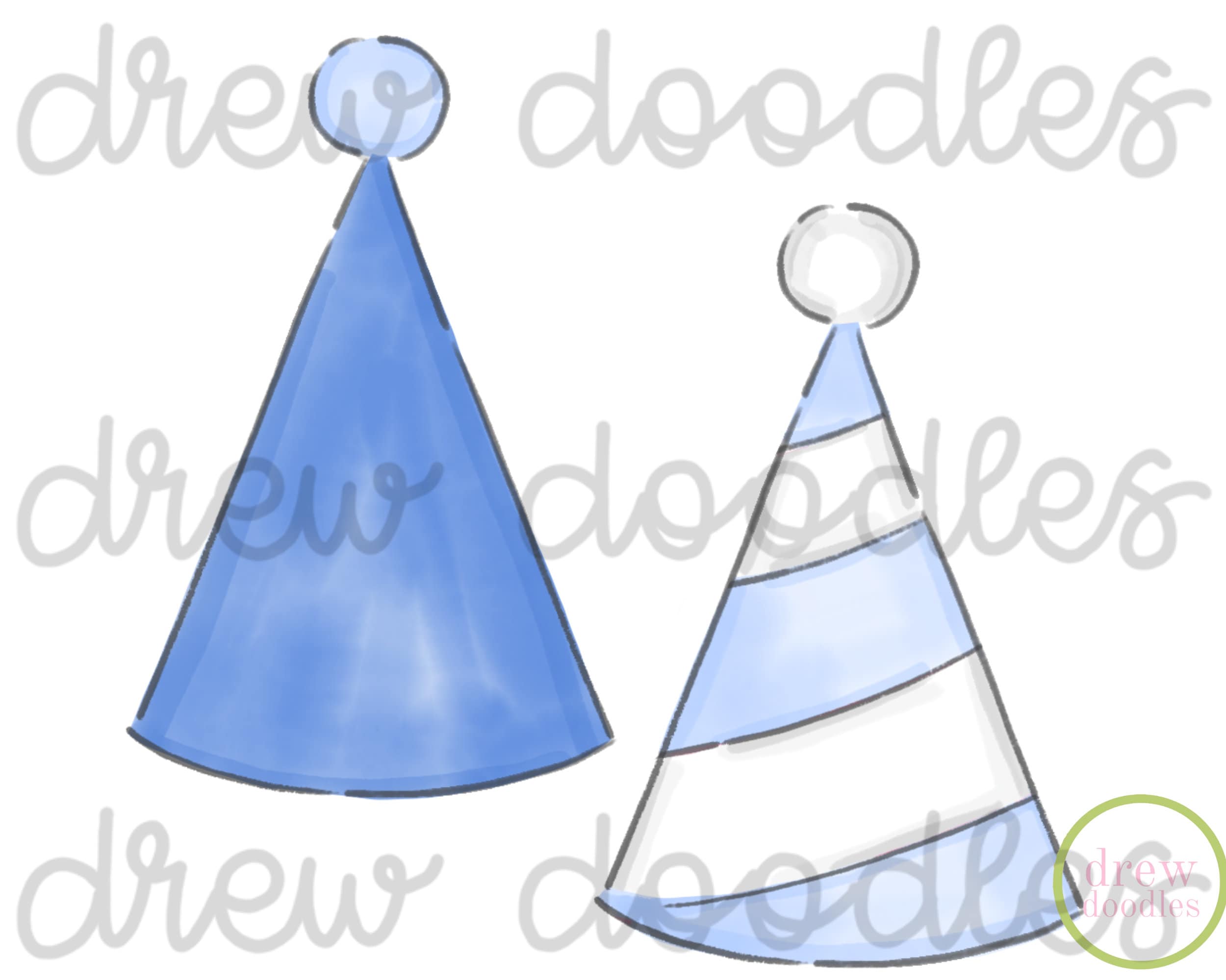 Watercolor Blue Birthday Party Hats Digital Clip Art Set- Instant ...