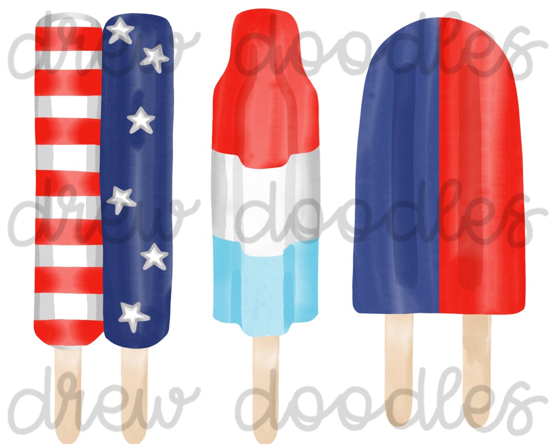 Watercolor Patriotic, Red White and Blue, USA Popsicles Digital Clip ...