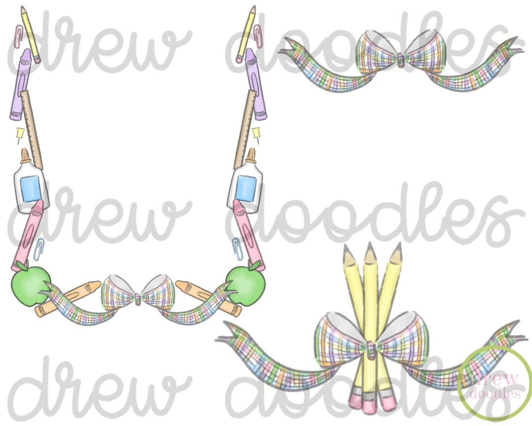 Watercolor Pastel Plaid School Teacher Frames and Bows Digital Clip Art Set- Instant Download - Etsy