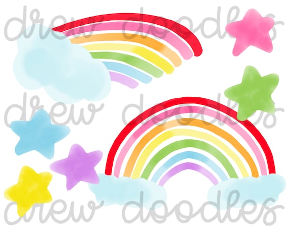 Watercolor Rainbow and Stars Clip Art Set Instant Download - Etsy
