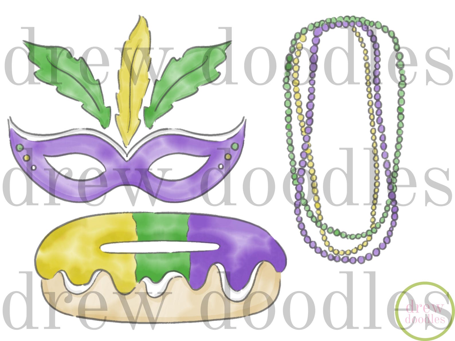 Watercolor Mardi Gras Digital Clip Art Set- Instant Download - Etsy