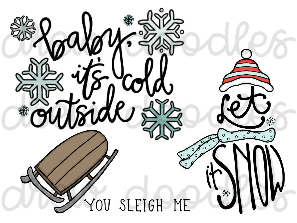 Snow Doodles Digital Clip Art Set Instant Download - Etsy