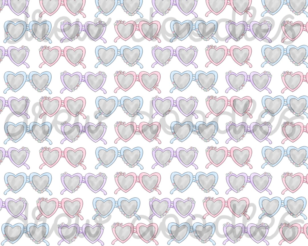Watercolor Valentine Heart Glasses Print: Digital Paper Backgrounds ...