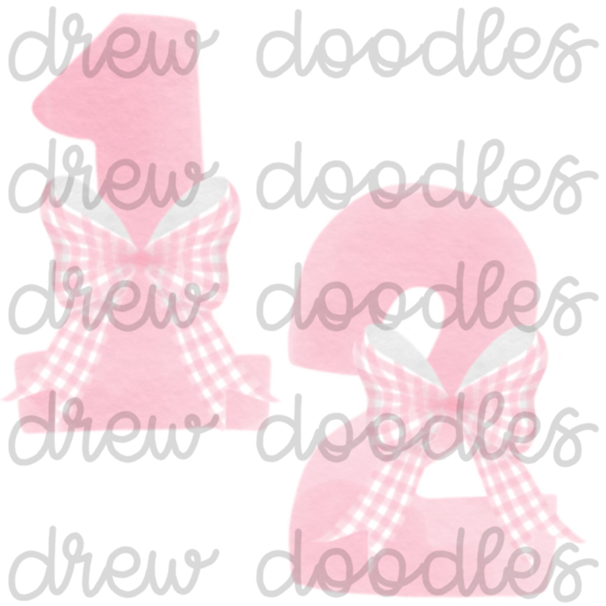 Watercolor Light Pink Gingham Bow Numbers 0-9 Digital Clip Art - Etsy