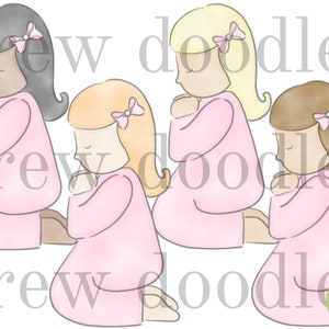 Watercolor Praying Girls Digital Clip Art Set Instant Download - Etsy