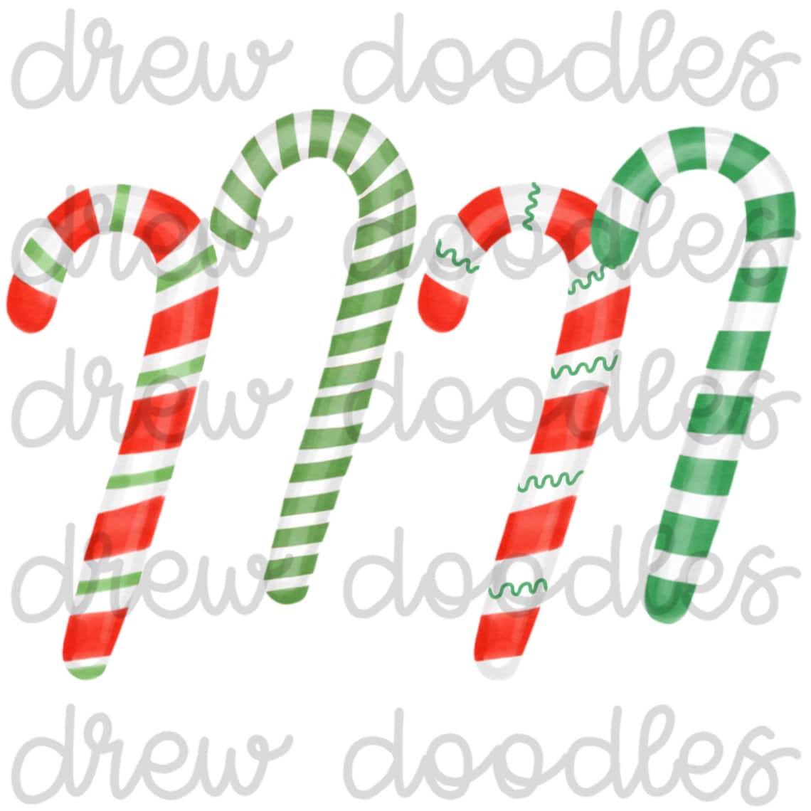 Watercolor Red and Green Candy Canes Digital Clip Art Set | Etsy