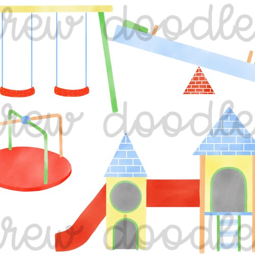 Watercolor School Playground Digital Clip Art Set Instant - Etsy