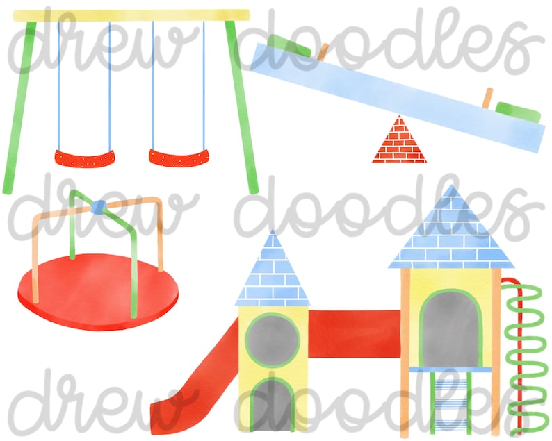 Watercolor School Playground Digital Clip Art Set Instant - Etsy