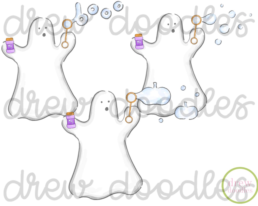 Watercolor Halloween Bubble Ghosts Digital Clip Art Set- Instant ...