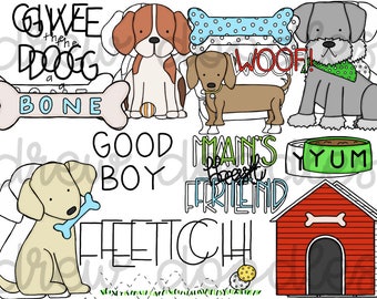 Easter Dogs Digital Clip Art Set Color and Black Line COMBO | Etsy