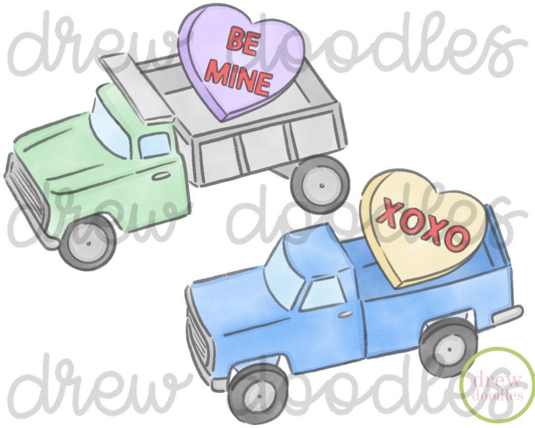 Watercolor Valentine's Day Trucks Digital Clip Art Set- Instant ...