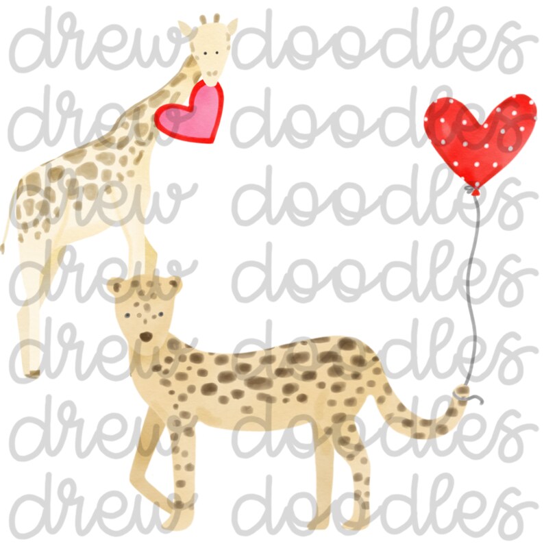 Watercolor Valentine's Day Zoo Animals Instant Download | Etsy