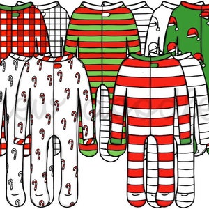 Christmas Pj's Digital Clip Art Set- Color and Black Line COMBO - Etsy