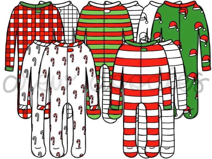 Christmas Pj's Digital Clip Art Set Color and Black Line - Etsy
