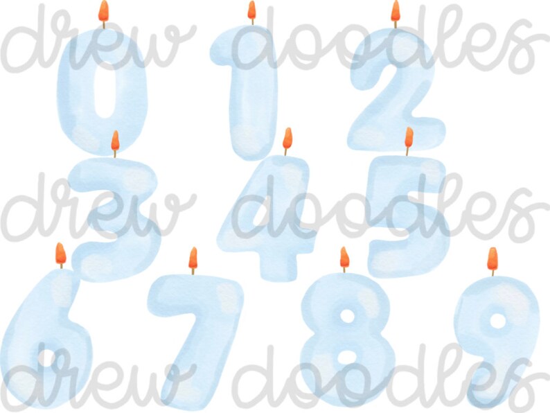 Watercolor Blue Birthday Candles Digital Clip Art Set | Etsy