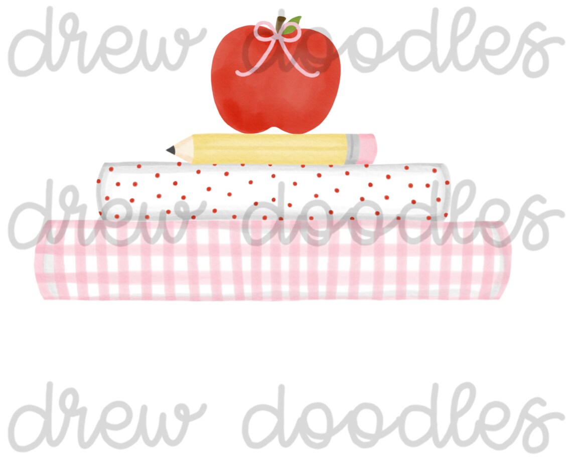 Watercolor Pink Gingham Girls' School Books Digital Clip - Etsy