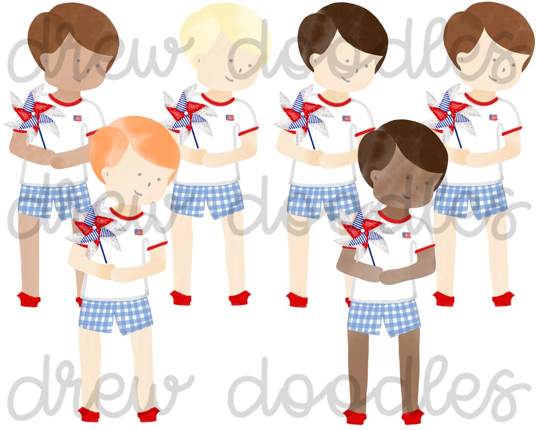 Watercolor Patriotic, Red White and Blue, USA Boys Digital Clip Art Set ...
