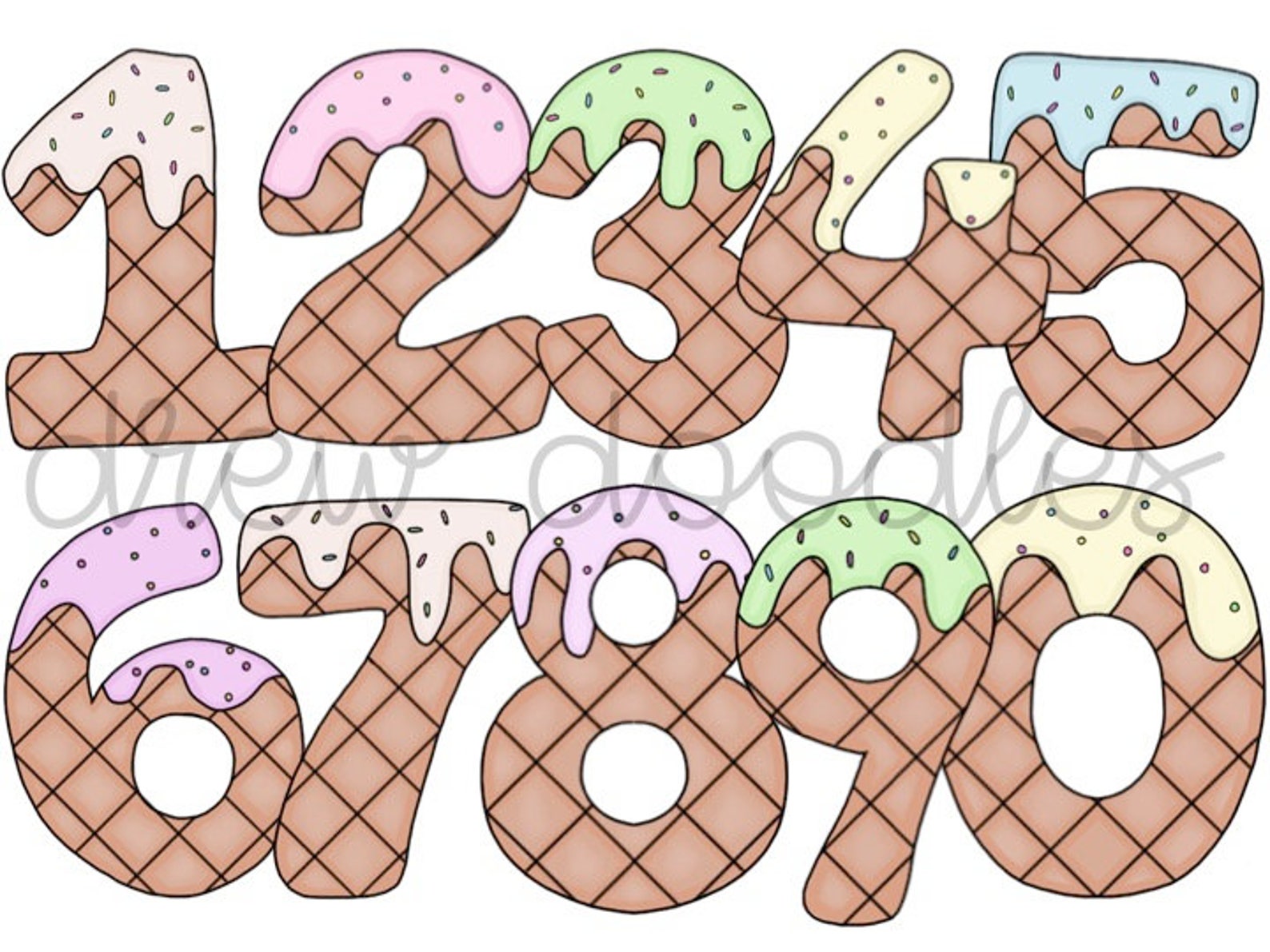 Ice Cream Numbers Digital Clip Art Set Instant Download | Etsy