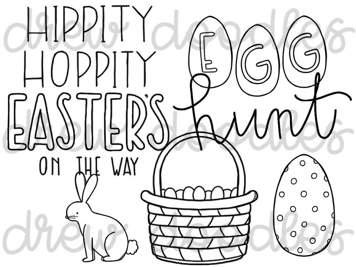 Easter Doodles Digital Clip Art Set Black Line Version | Etsy