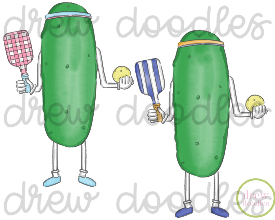 Watercolor Pickles Playing Pickleball Digital Clip Art Set- Instant ...