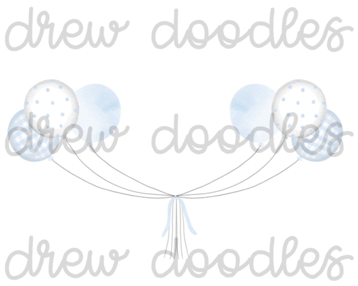 Watercolor Boy Blue Birthday Balloon Gingham Bitty Dot Digital - Etsy