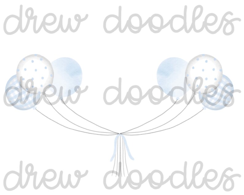 Watercolor Boy Blue Birthday Balloon Gingham Bitty Dot Digital Clip Art ...