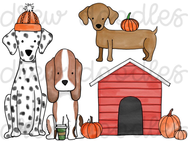 Watercolor Fall Dogs Digital Clip Art Set Instant Download - Etsy