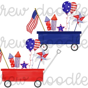Watercolor Patriotic, Red White and Blue, USA Wagon Digital Clip Art ...