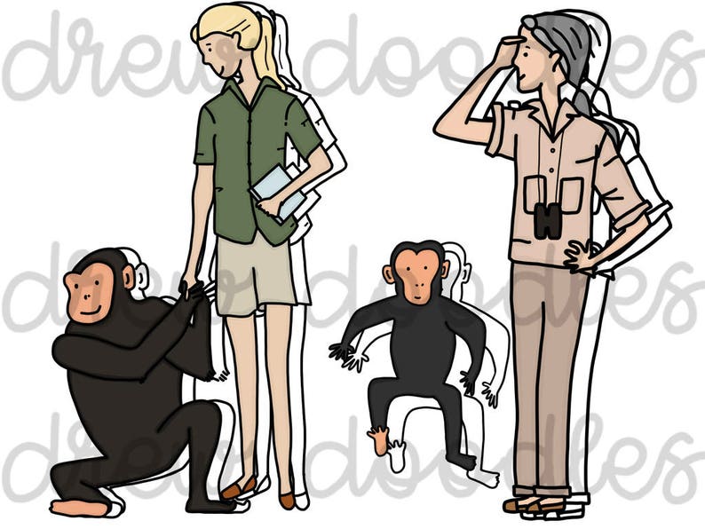 Jane Goodall Digital Clip Art Set Color y Black Line COMBO - Etsy España