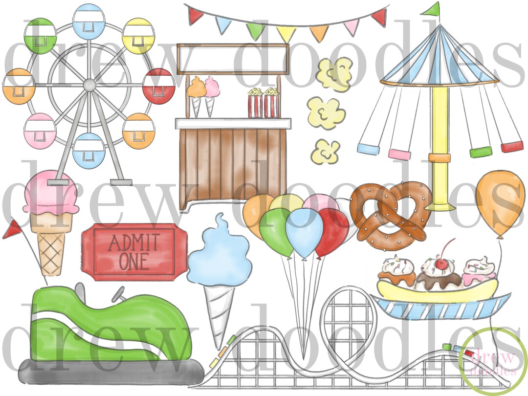 Watercolor Amusement Park Jumbo Clip Art Set- Instant Download - Etsy