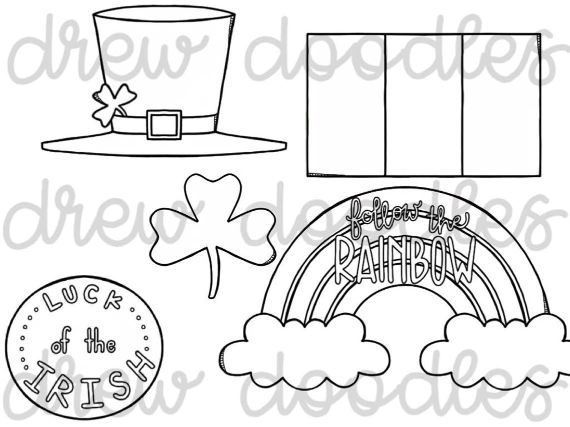 St. Patrick's Doodles Digital Clip Art Set Black Line | Etsy