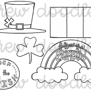 St. Patrick's Doodles Digital Clip Art Set- Black Line Version- Instant ...