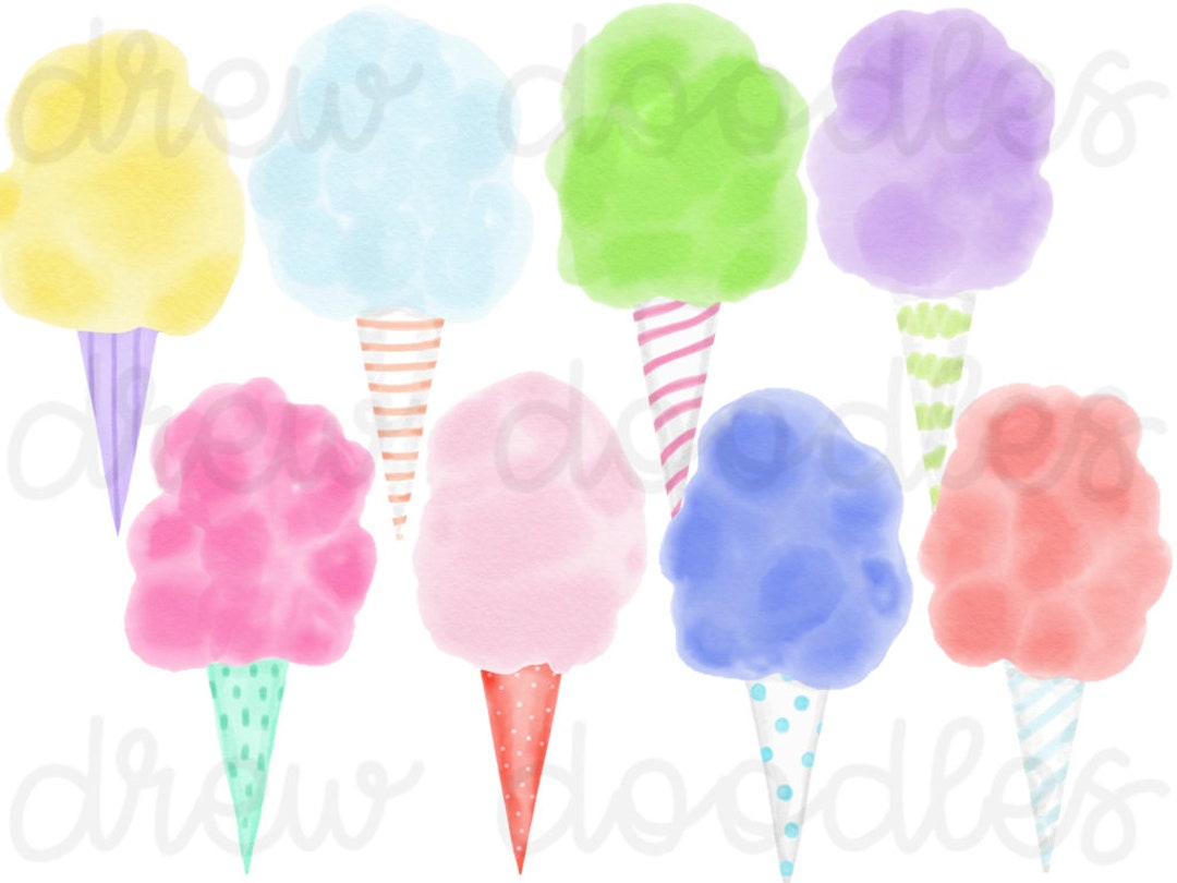 Watercolor Cotton Candy Digital Clip Art Set- Instant Download - Etsy