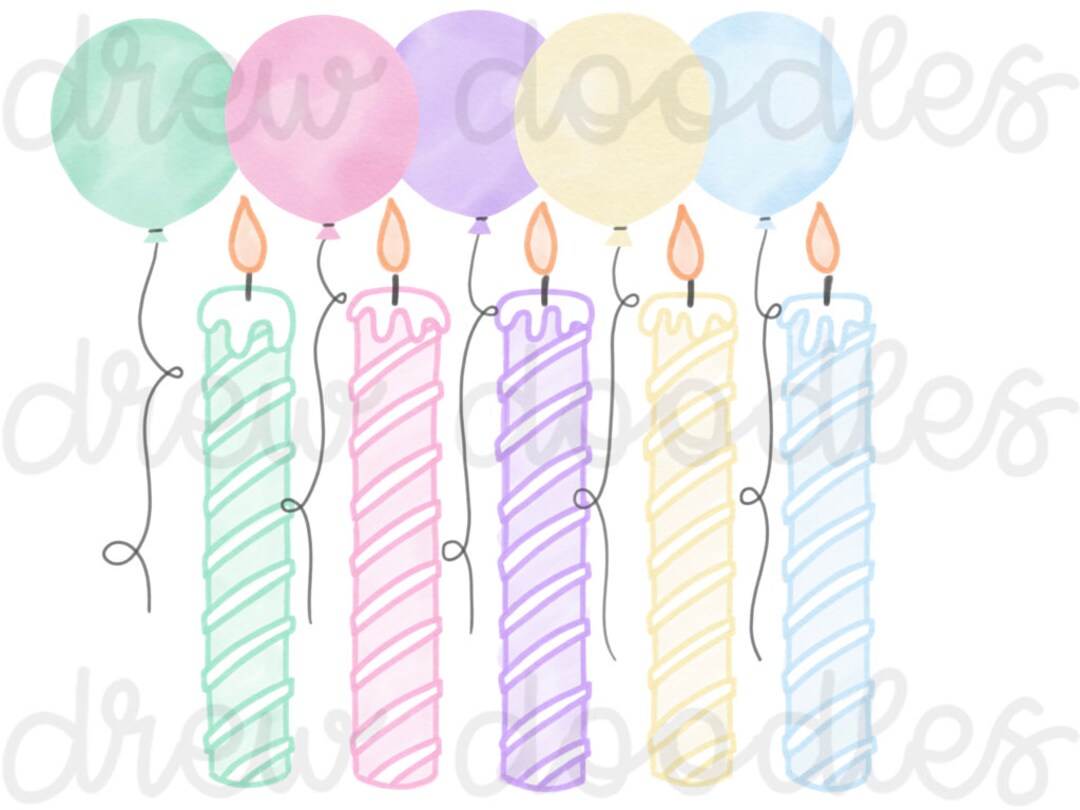 Watercolor Birthday Candles and Balloons Digital Clip Art Set- Instant ...