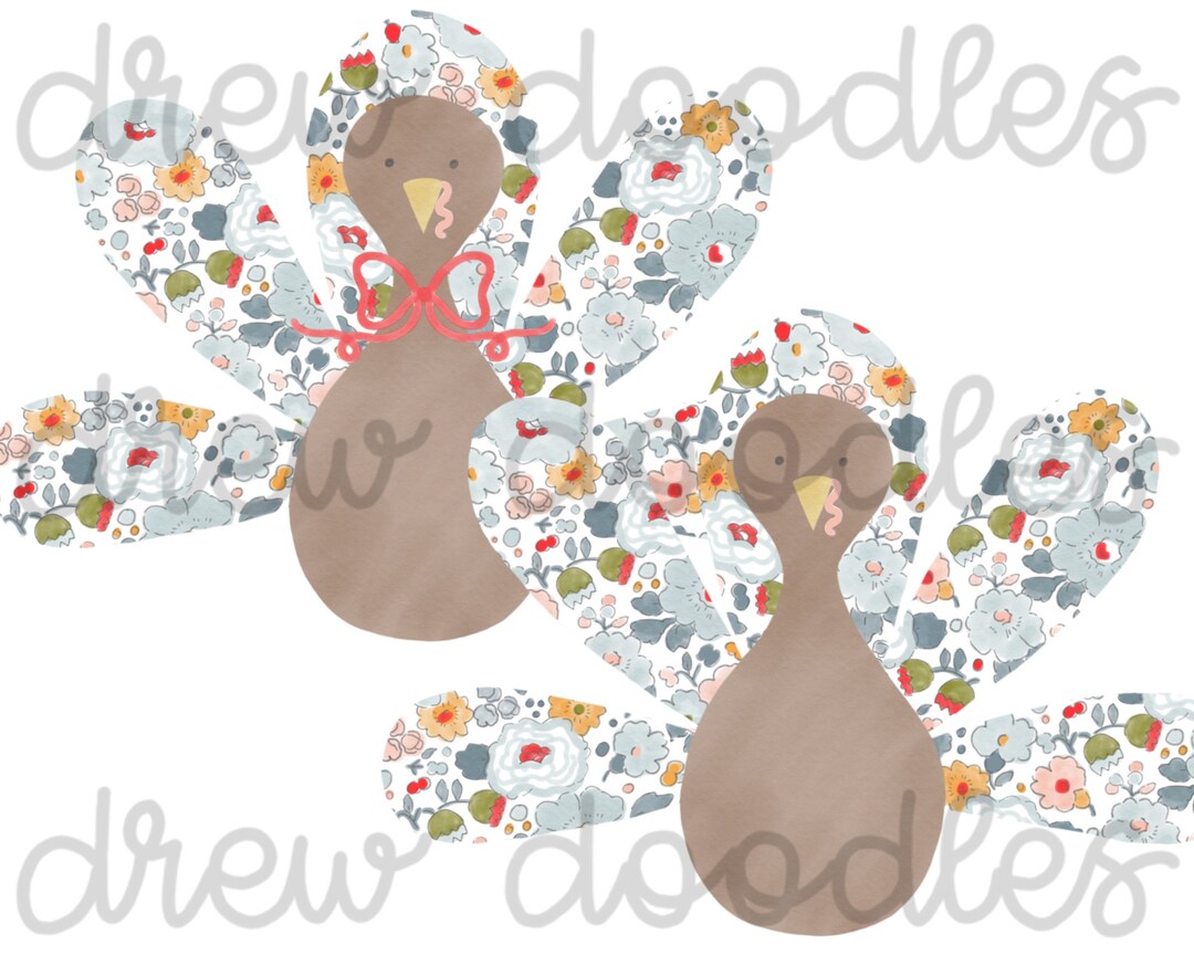 Watercolor Blue Floral Thanksgiving Turkey Digital Clip Art Set Instant ...