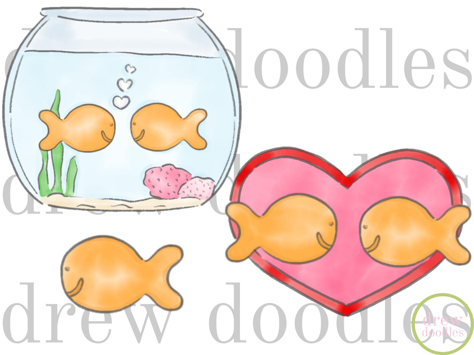 Watercolor Valentine's Day Gold Fish Digital Clip Art Set- Instant ...