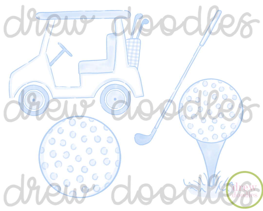 Watercolor Light Blue Golf, Golf Cart Digital Clip Art Set- Instant ...