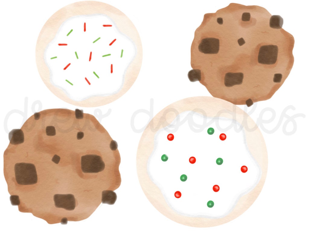 Watercolor Christmas Cookies and Milk for Santa Digital Clip | Etsy